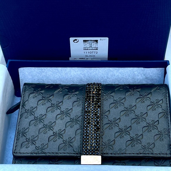 Swarovski | Bags | Swarovski Swan Embellished Bronze Calfskin Bifold ...